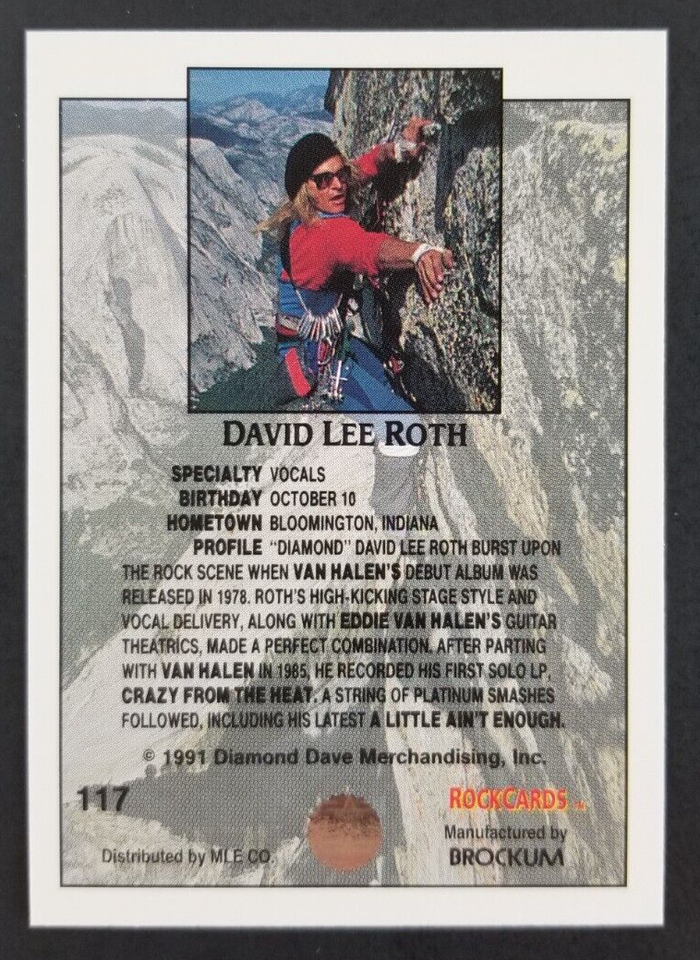 David Lee Roth 1991 Music Rock Band Brockum Rock Star Card #117 (NM) | eBay