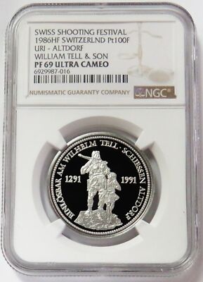 1986 HF PLATINUM SWITZERLAND 1 OZ WILLIAM TELL SHOOTING THALER NGC ...