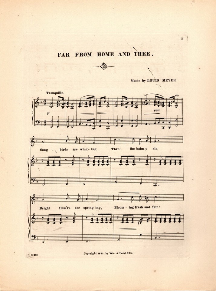 Far From Home And Thee Song - 1882 Antique Sheet Music | eBay