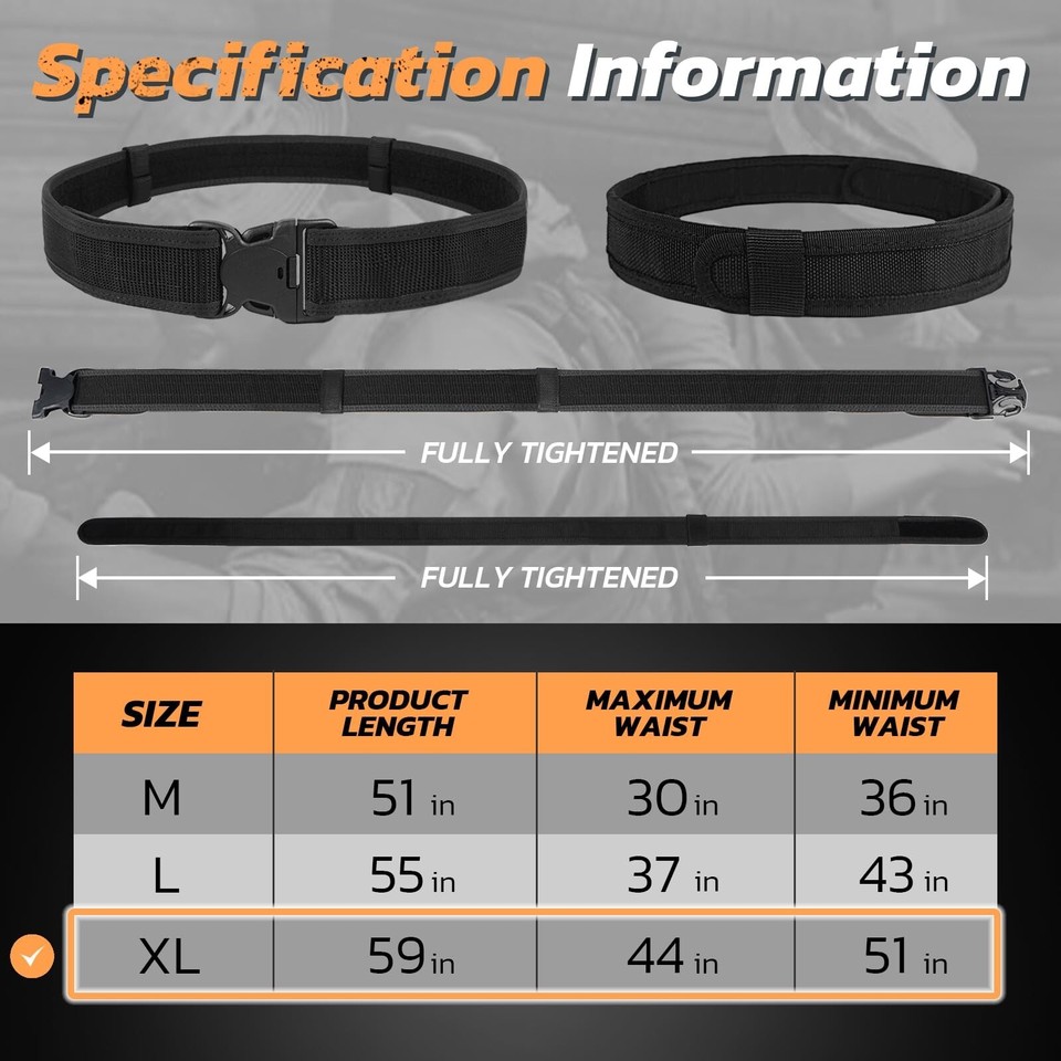 Duty Belt w/Hook Lining 2" Police Tactical Belt Law Enforcement ...