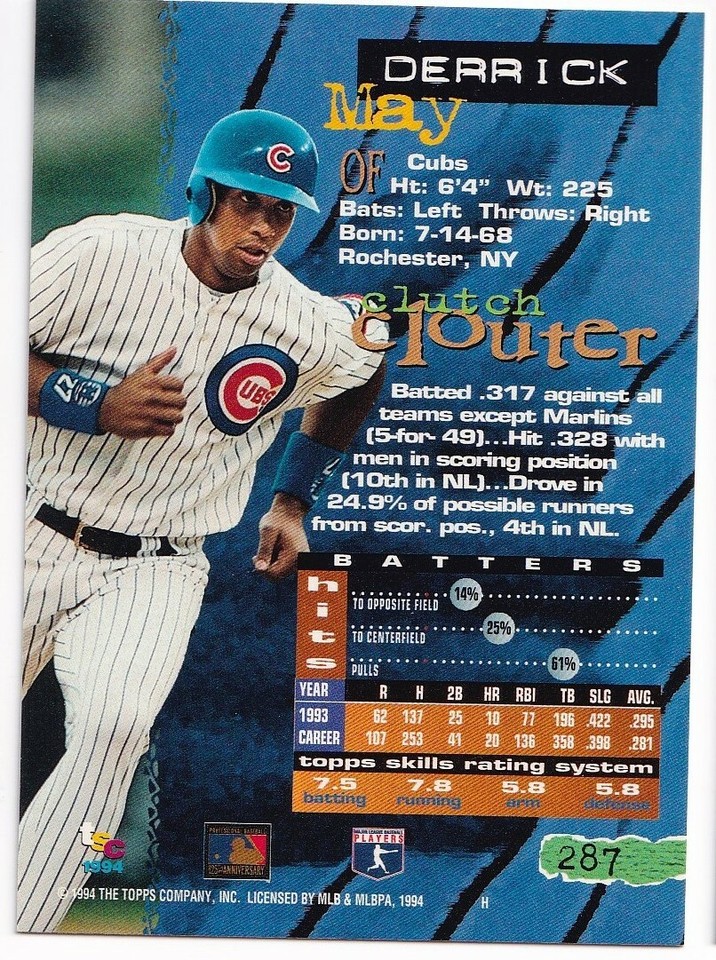 1994 Topps Stadium Club Golden Rainbow #287 Derrick May Chicago Cubs | eBay