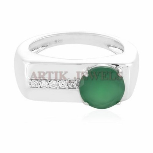 Natural Green Onyx Gemstone with 925 Sterling Silver Ring for Men's ...