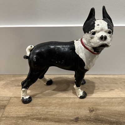 Vintage Cast Iron Boston Terrier Door Stop Black/White 10” ADORABLE ...