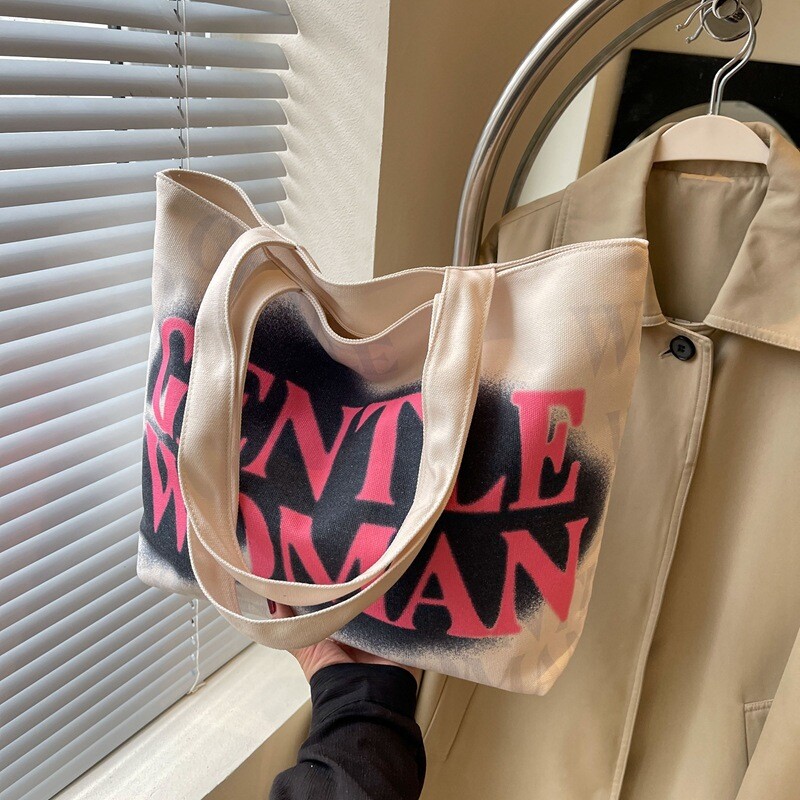 Urban Chic Printed Canvas Tote Bag For College Students Simple Handbag ...