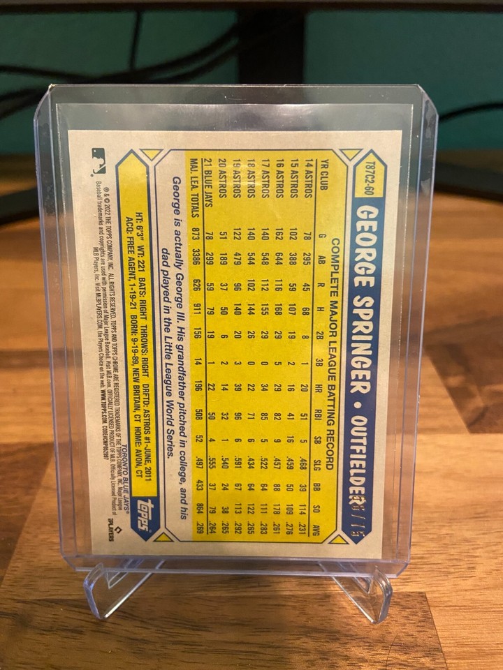 2022 Topps George Springer T87C2-60 Mojo Purple 56/75 Toronto Blue Jays ...