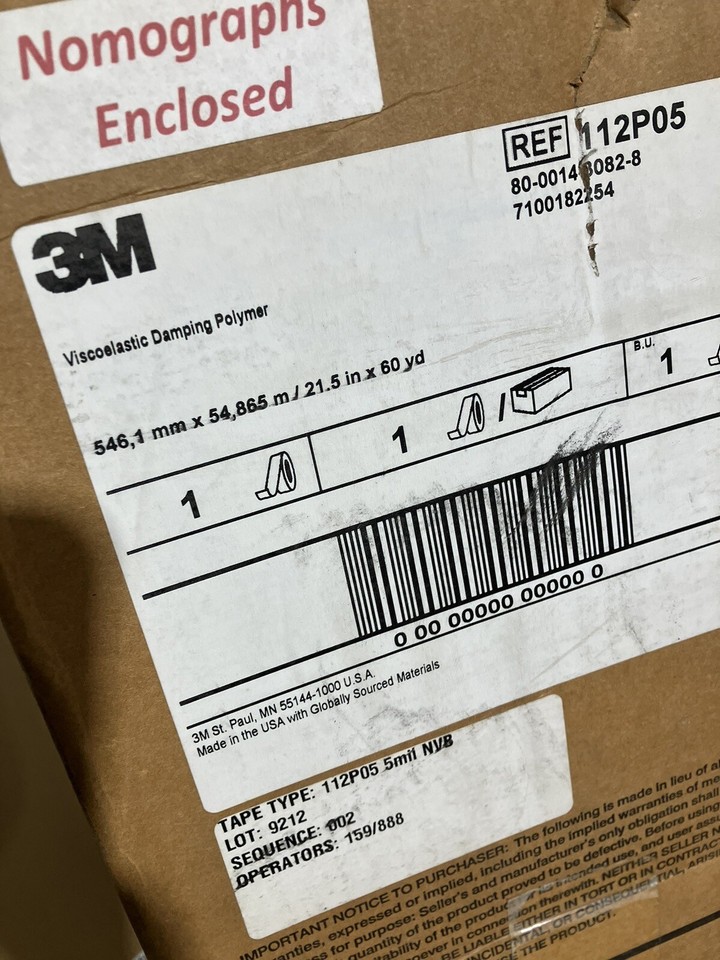 One Roll 3M 112P05 Tan Damping Viscoelastic Tape 21.5”x 60yd (retail ...