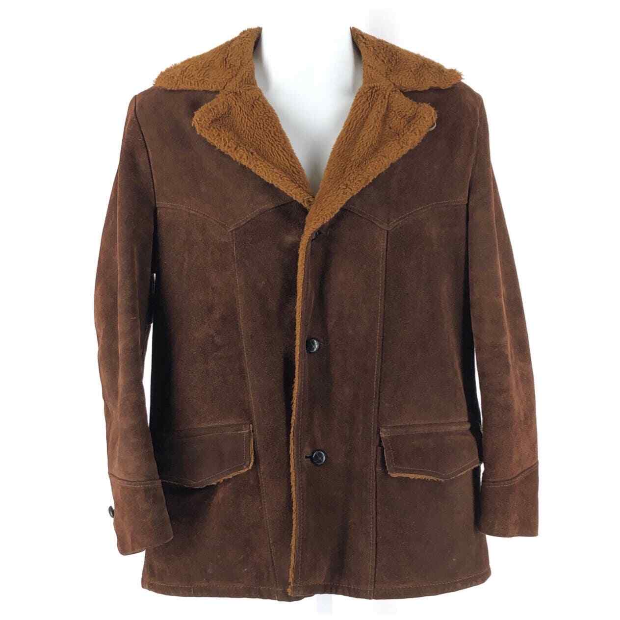 70s brown suede faux fur rancher coat 1970s vintage - Gem