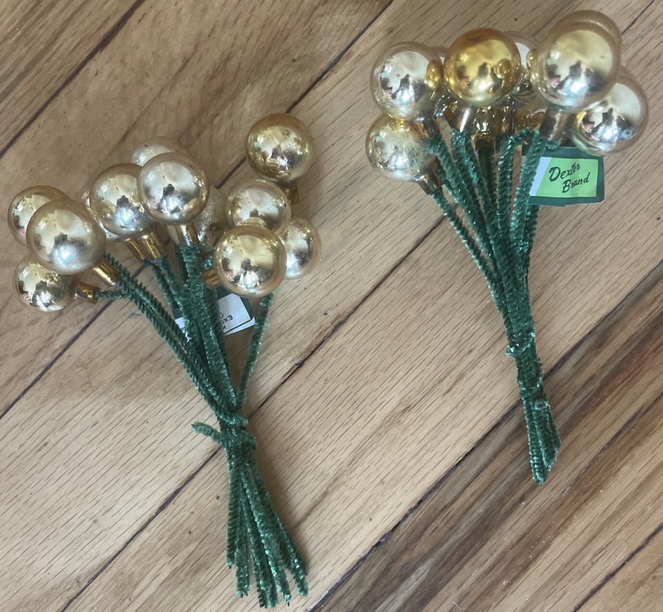 Vtg Lot Christmas GOLD Mercury Glass Balls Floral Picks Japan Stems Lee ...