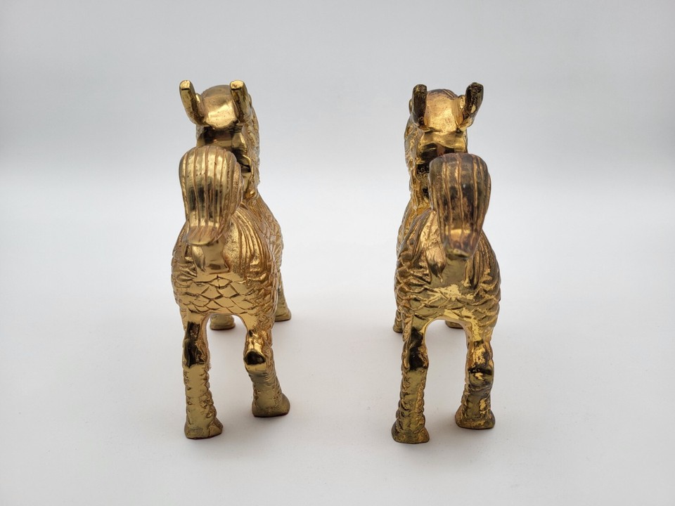 Vintage Chinese Brass Qilin Kirin Dragon Lion Mythical Beast Statues ...