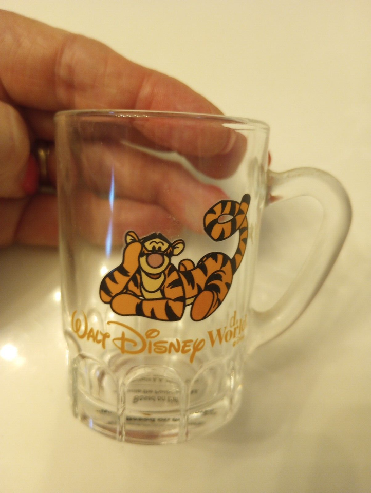 VTG Walt Disney World Mini Tiny 3" tall Clear Glass Mug Tigger Winne ...
