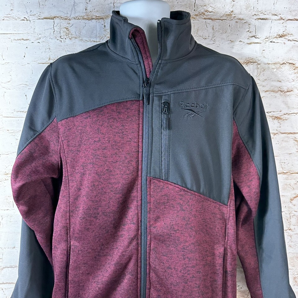 NEW Reebok Softshell Sweater Fleece Jacket Mens Medium Maroon Black Zip ...