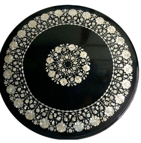 Bar Center Table Inlaid with Mother of Pearl Round Black Marble Dining ...