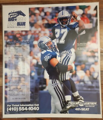 Baltimore Stallions 1995 CFL Schedule Poster Mike Pringle / Shar ...