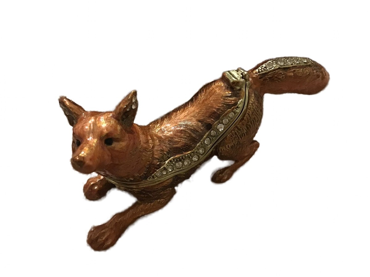 Bejeweled Animal Trinket Boxes Pewter Bejeweled Crystals Gold Tone
