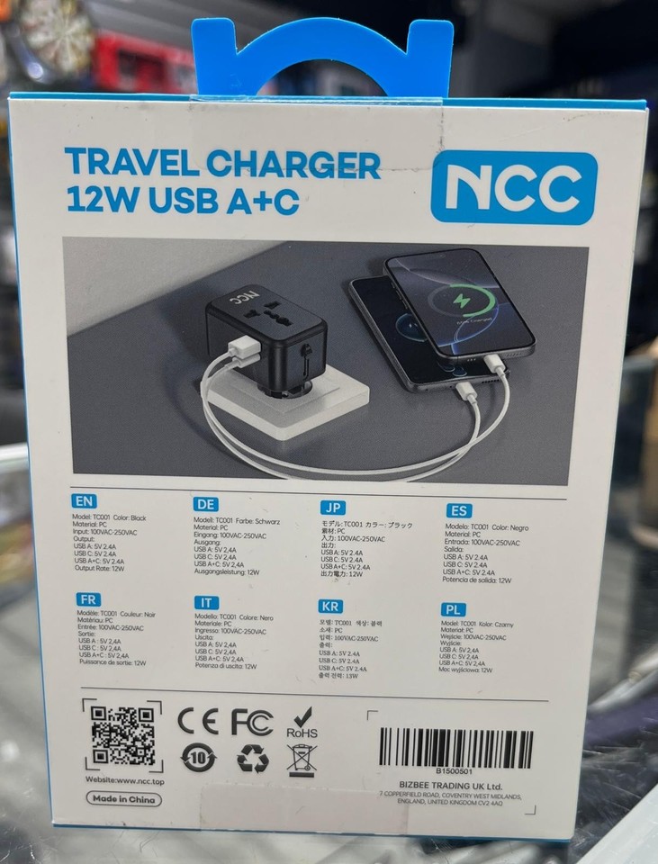 NCC TC001 Travel Charger Compact Fast Charging Wall Plug Portable ...