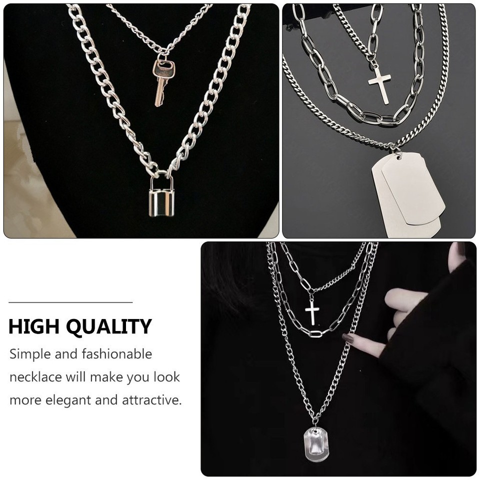 2Pcs Lock Shape Necklace Pendant Creative Necklace Cross Clavicle ...