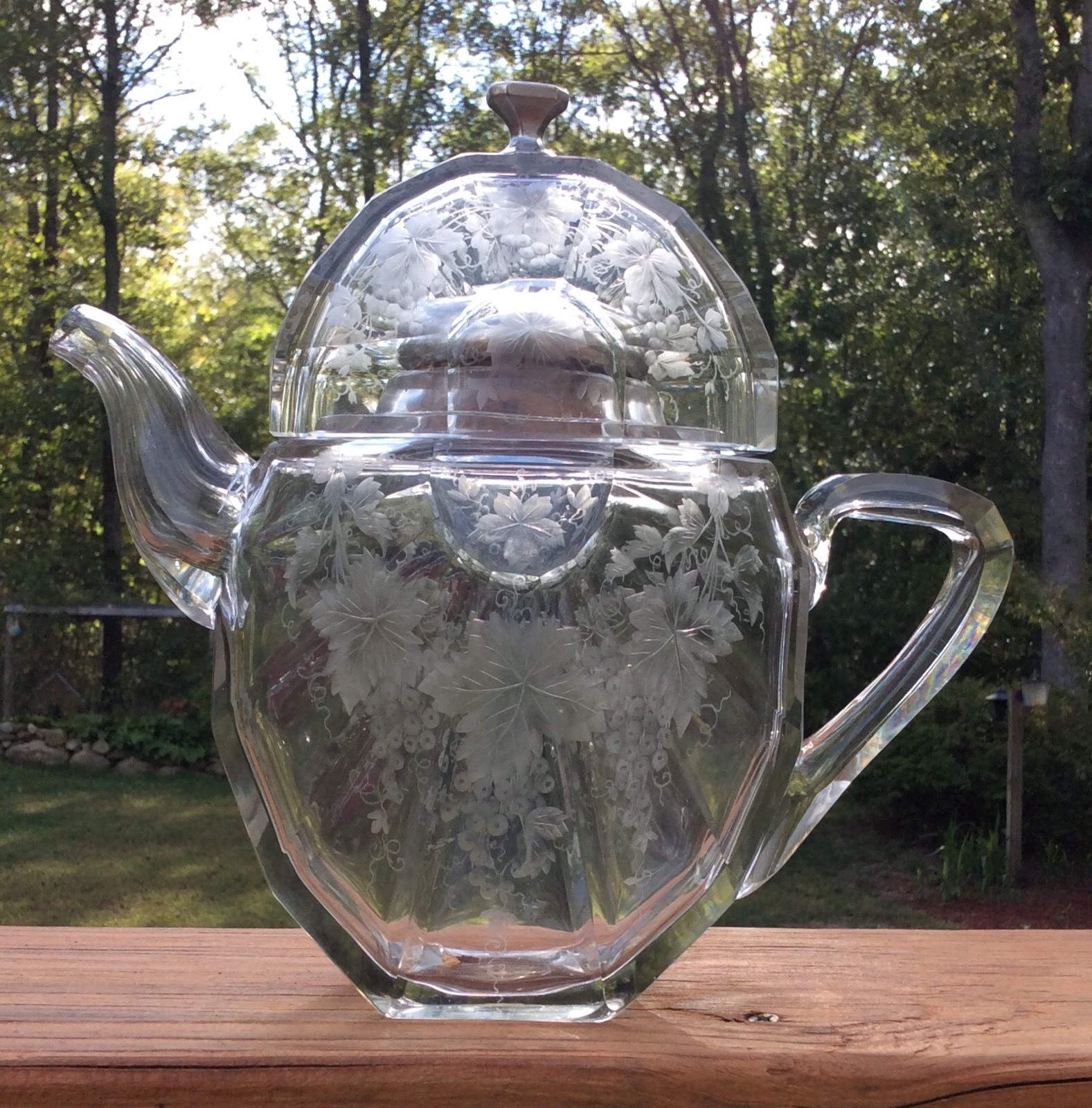 Rare Cut Glass Etched Teapot | eBay