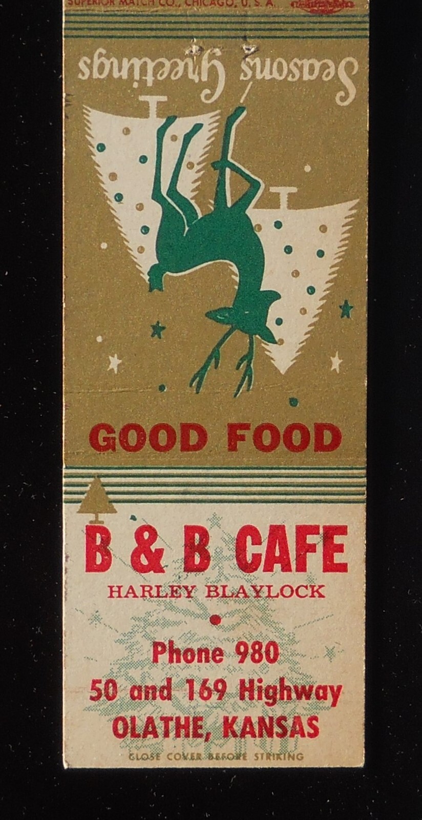 1940s CHRISTMAS Seasons Greetings B & B Cafe Harley Blaylock Phone 980 ...