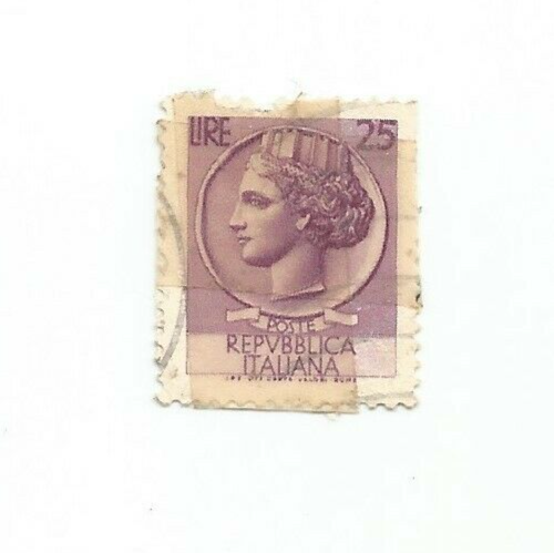 Italy Repvbblica Italiana 25 Lire Purple Poste Postage Stamp Vintage ...