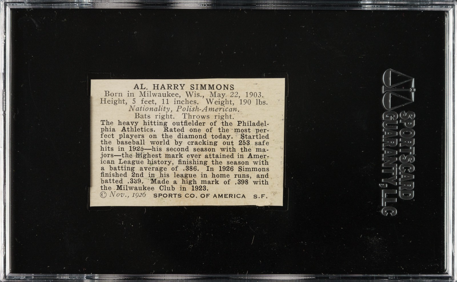 Al Simmons 1926 Spalding Champions Athletics HOF Rookie SGC Auth ...