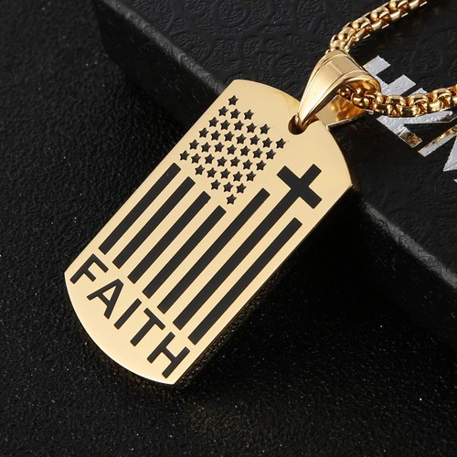 American Flag Cross Necklace for Men Bible Verse Faith Dog Tag Pendant ...