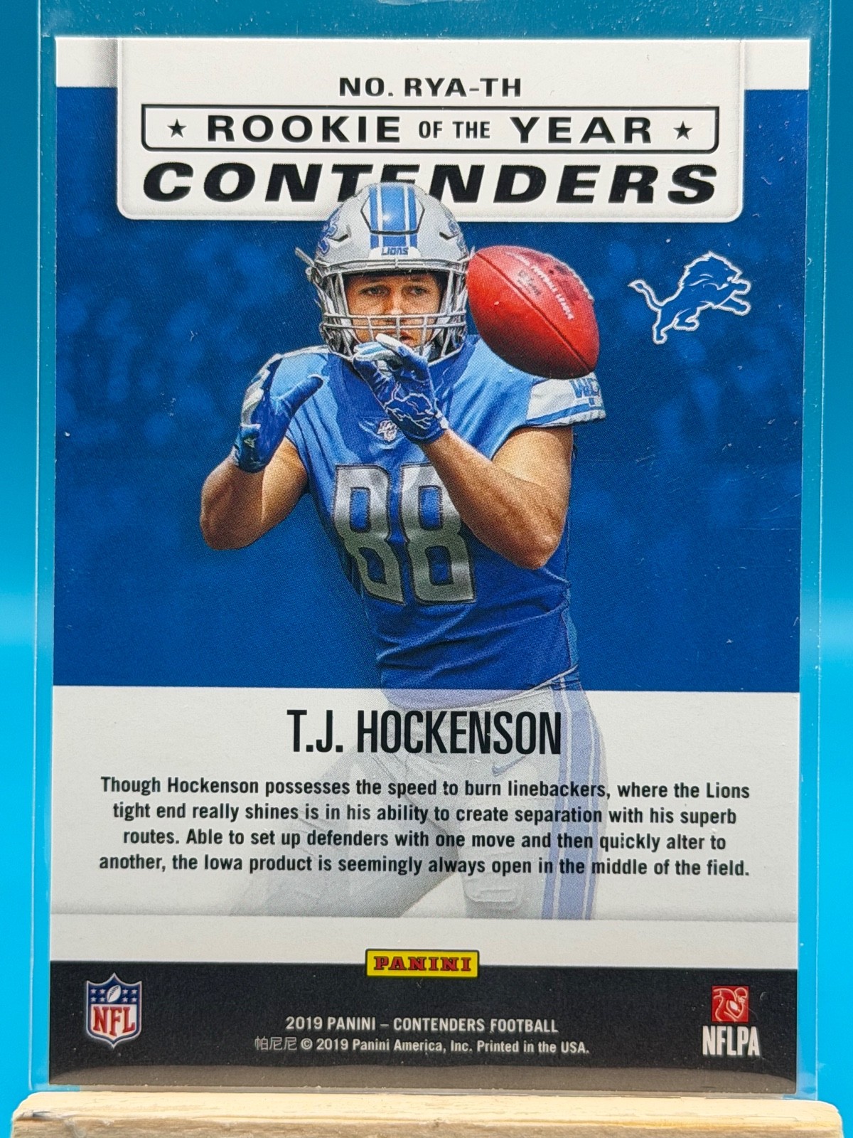 2019 Panini Contenders - Rookie of the Year Contenders T.J. Hockenson # ...