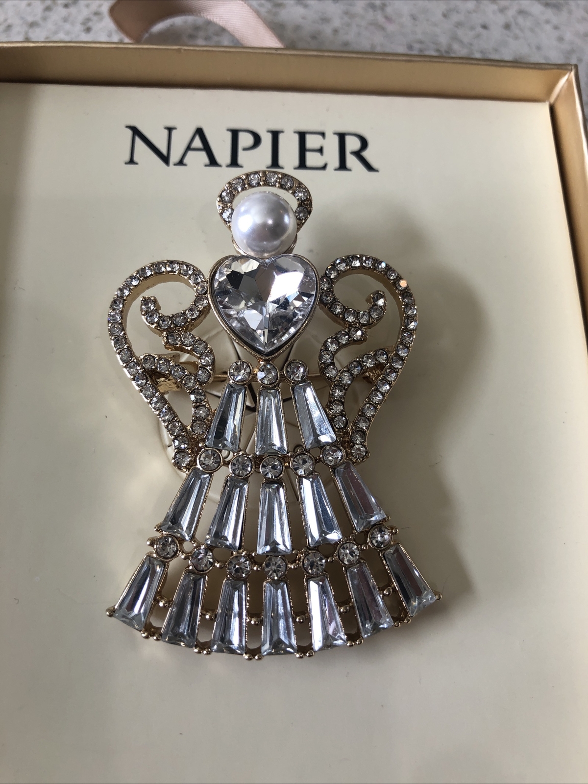 Napier Gold Tone Christmas Stocking Pin Brooch In Gift Box for sale ...