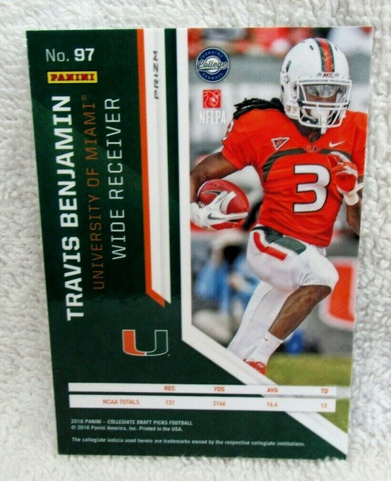 TRAVIS BENJAMIN 2016 PANINI PRIZM DRAFT PICKS BLUE REFRACTOR#97 CARD ...