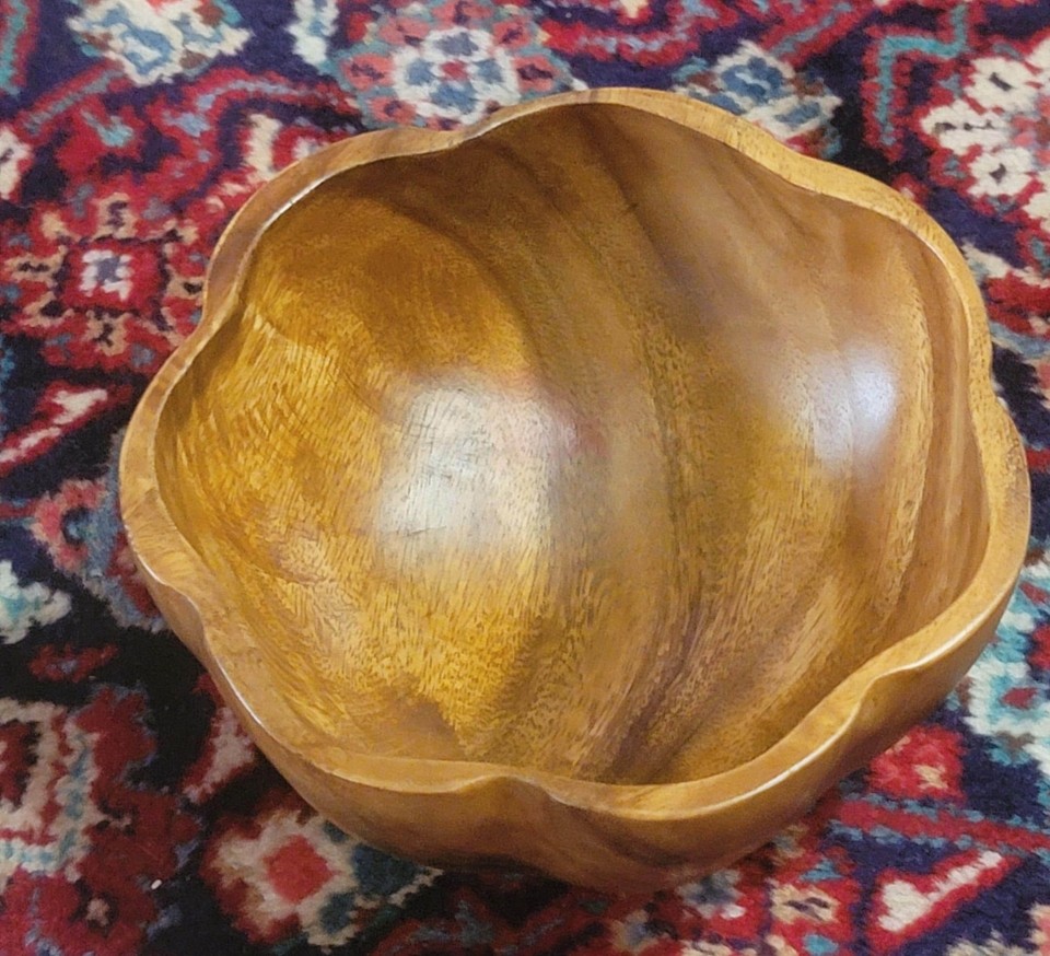 Monkeypod Pacific Hawaiian Wood Bowl Signed Hand Carved Centerpiece 60s ...