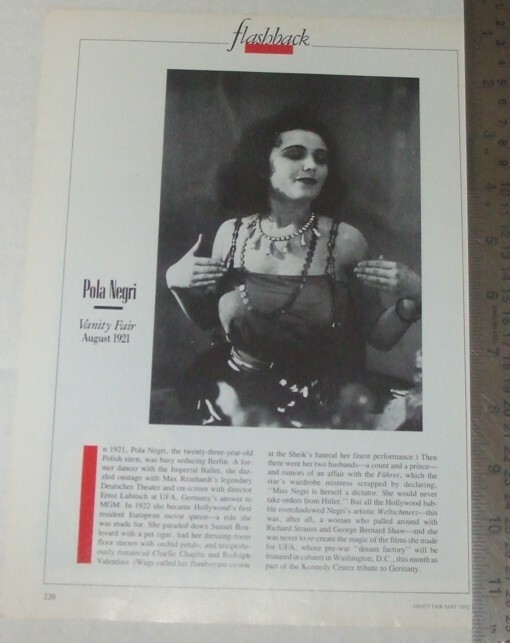 Pola Negri ONE (1) FULL PAGE magazine CELEBRITY CLIPPING photo article ...