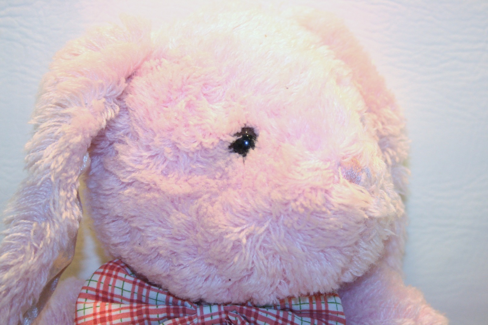 Pink Plush 16" Lop ear Bunny Rabbit with plaid Bow Lovey Stuffed Animal ...