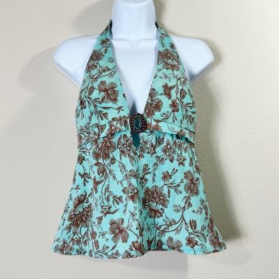 magicsuit | floral patterned halter buckle women's boho tankini top sz ...