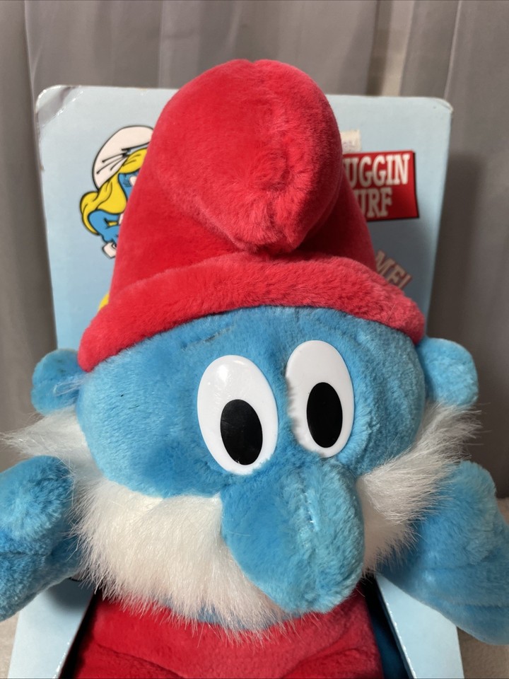 SEE🍄VIDEO VTG 1996 Toy Island The Smurfs Tummy Huggin Papa Smurf Plush ...