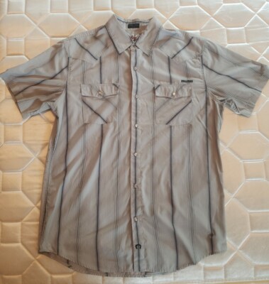 Bullhead Shirt Mens Large Pearl Snap Short Sleeve Plaid Western Style ...