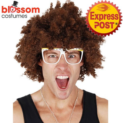 W700 Brown Fro Afro Wig Curly Costume Redfoo Music Pop Rock Star 60s ...