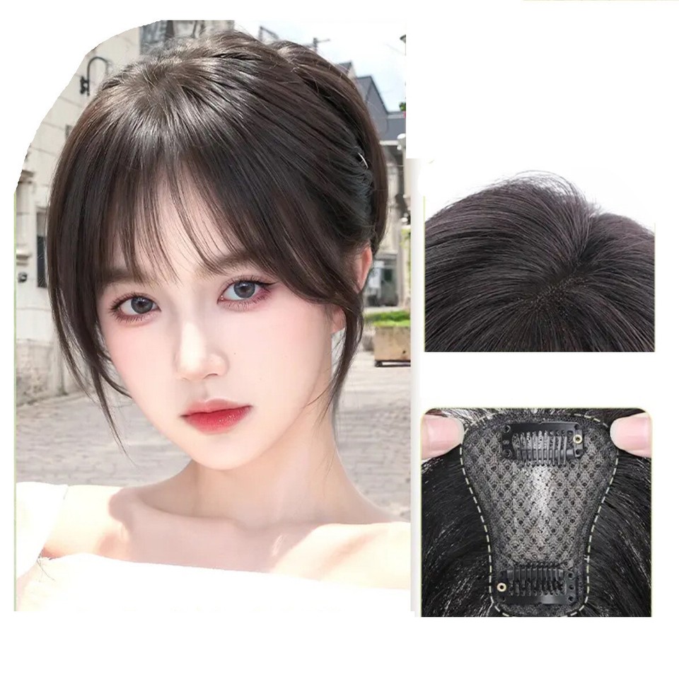 Middle Part Thin Neat Bangs Wiglet Topper Clip in Human Hair Wiglet for ...