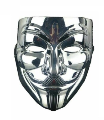 SILVER ANONYMOUS HACKER PROTEST GUY FAWKES HALLOWEEN FANCY DRESS FACE ...