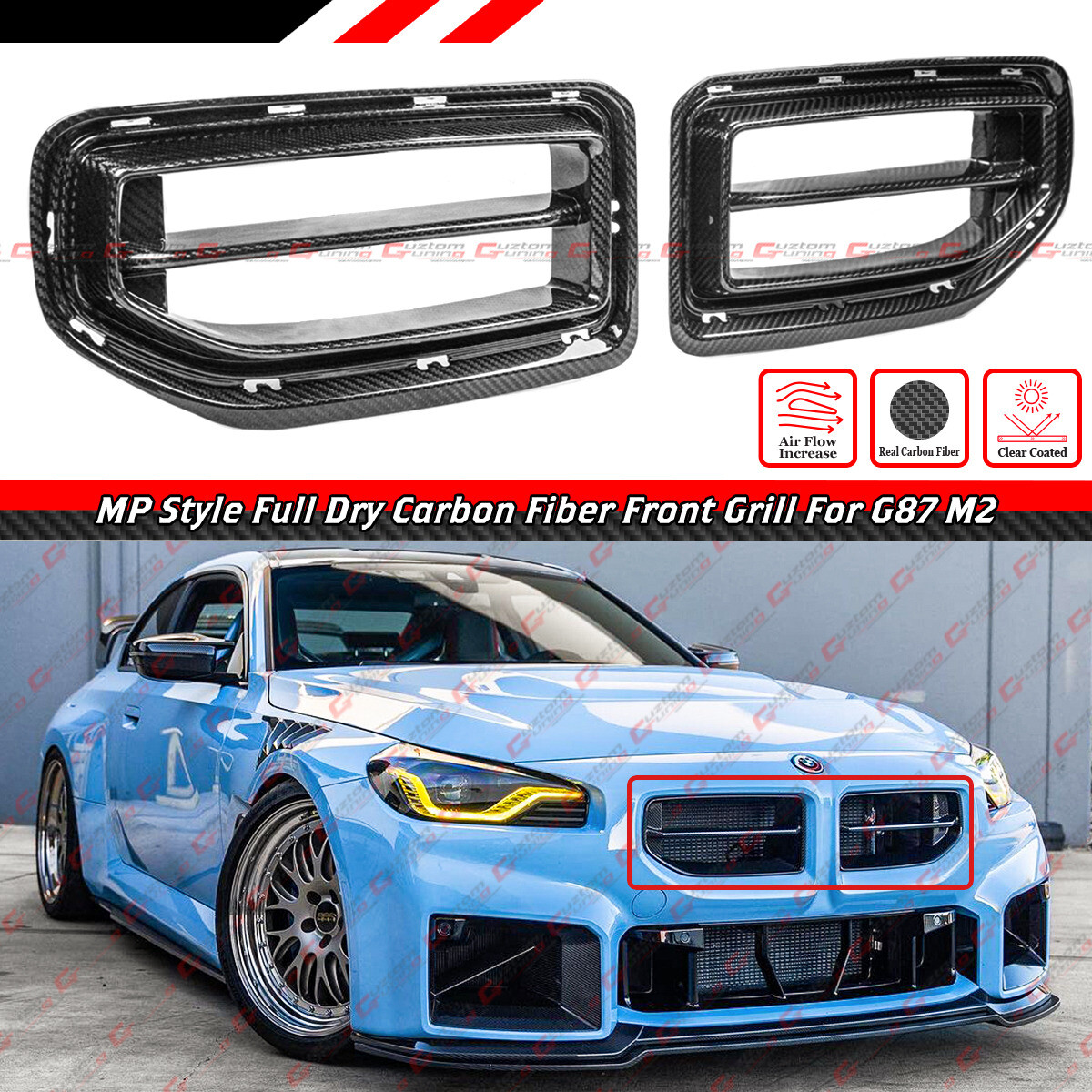 FOR 2023-26 BMW G87 M2 MP STYLE DRY CARBON FIBER FRONT NOSE KIDNEY ...