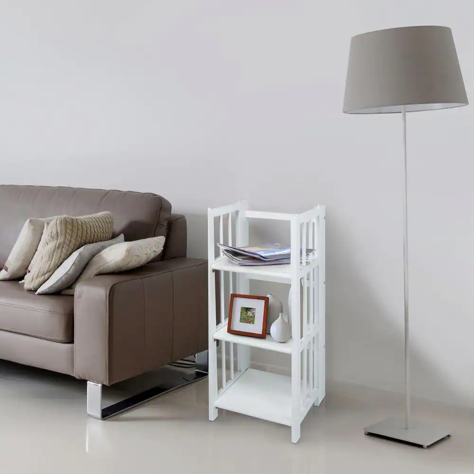 Folding Bookcase 3 Shelf Solid Wood 14in White Home Office Stackable ...