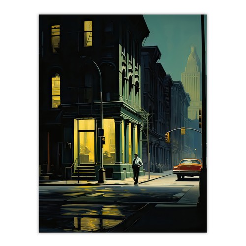 New York at Dawn Edward Hopper Style Painting City Street Wall Art ...