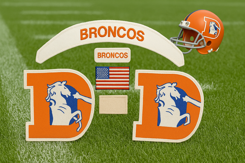 Broncos“Orange & Blue Big D Logo-Football Helmet Decal Set – Stripes ...