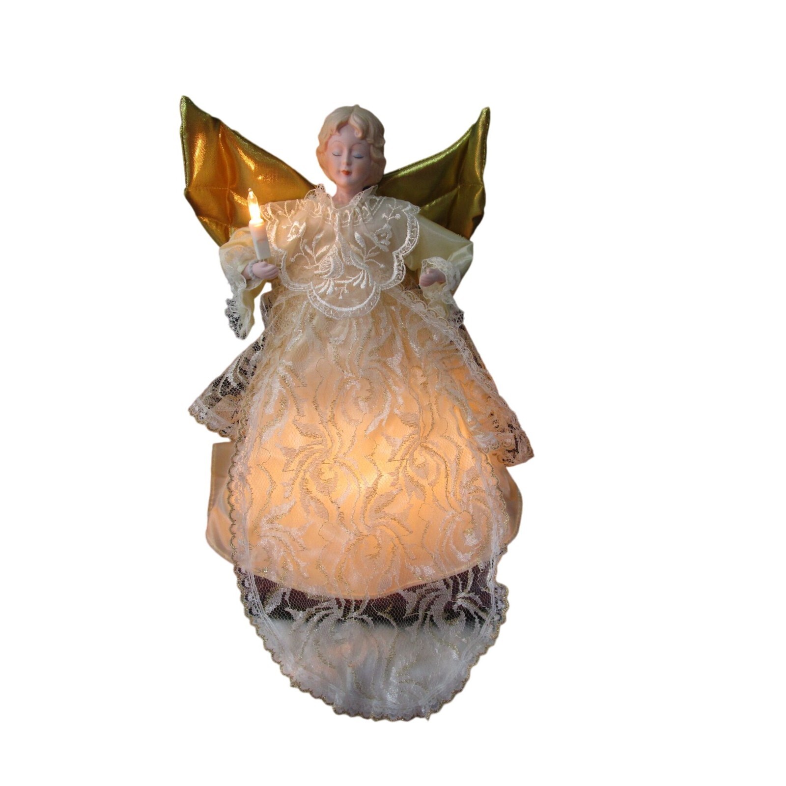 Ani-Mates Animated Angel Tree Topper Candle Gold Wings Satin Lace Gown ...