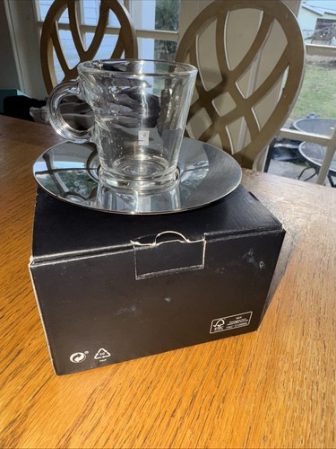 Nespresso View Collection Espresso Cup Glass & Saucer Stainless Steel ...