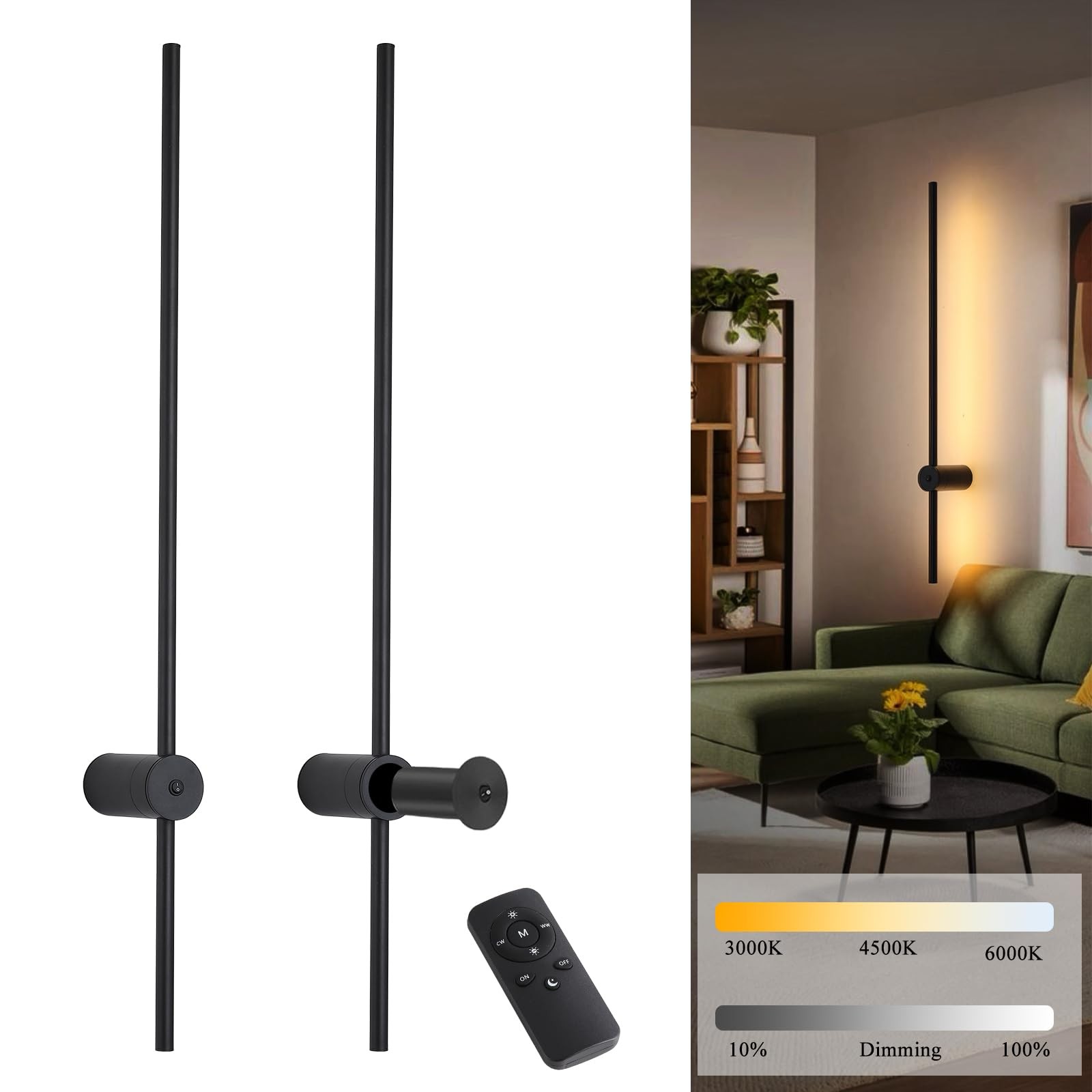 Battery Operated Wall Sconces Set of Two with Remote Control; 40 Inch ...