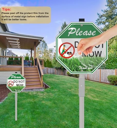 2 Pack Please Do Not Mow Metal Signs with Stake, 10" x 10" Reflective ...