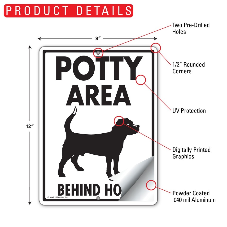 Potty Area Sign with Dog Standing & Hotel Exterior Aluminum Sign - 9 x ...