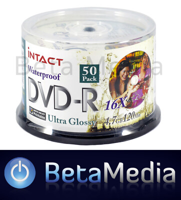 300 x INTACT Ultra Glossy Waterproof Blank DVD-R 16X Full Hub Printable ...