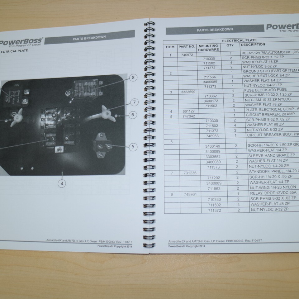 POWERBOSS ARMADILLO 6X AM7D-III Sweeper Parts Book Catalog List Spare ...