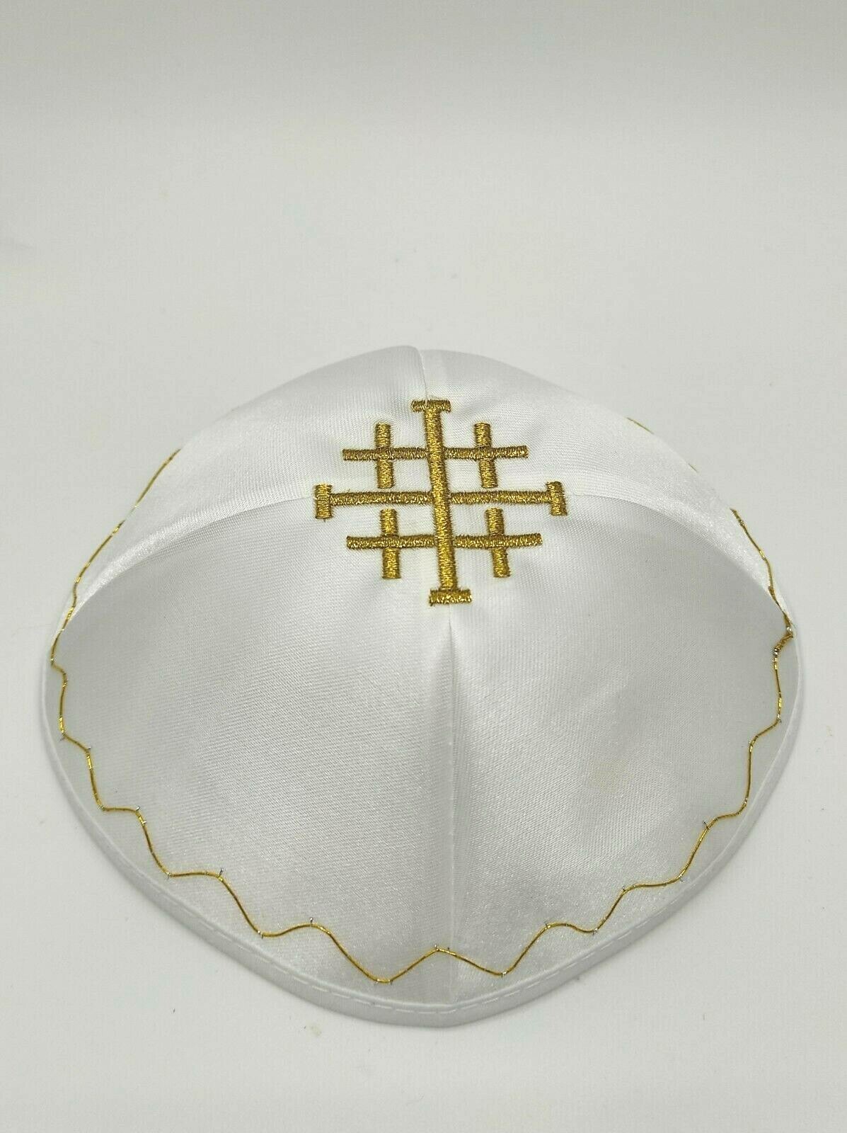 New White Satin Jewish Kippah Yarmulke Yarmulka Cross Jerusalem Torah ...