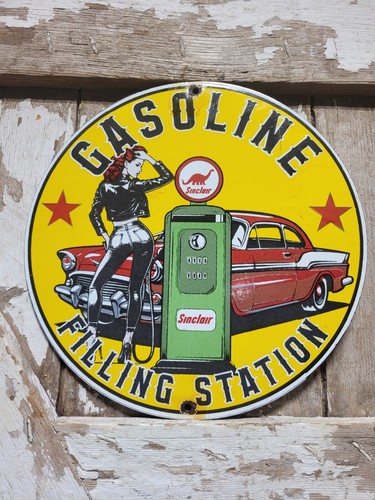 VINTAGE SINCLAIR PORCELAIN SIGN MOTOR OIL GASOLINE FILLING STATION GAS ...